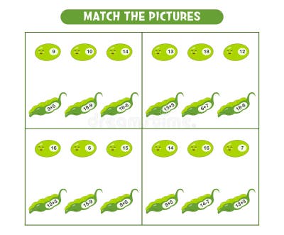Educational Game for Kids, Math Activity Worksheet. Match Peas with ...