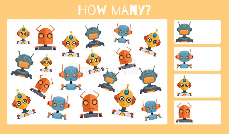 Educational Game Vector Template. Count How Many Identical Robots There ...