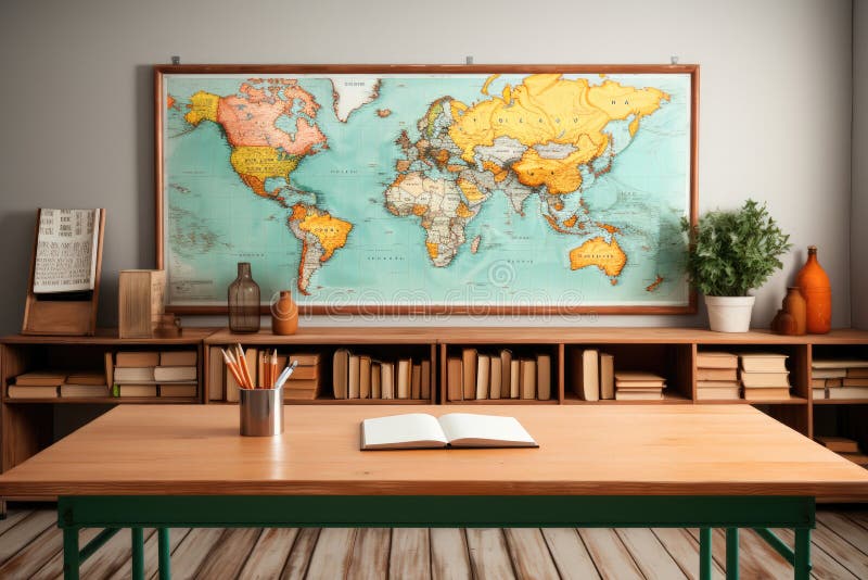 Educational Graphic Table and a World Map on the Wall. Back To School ...