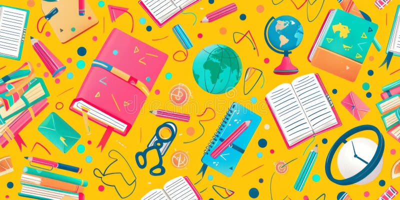 Educational Harmony: Seamless Repeat Pattern of School Pencils, Books ...