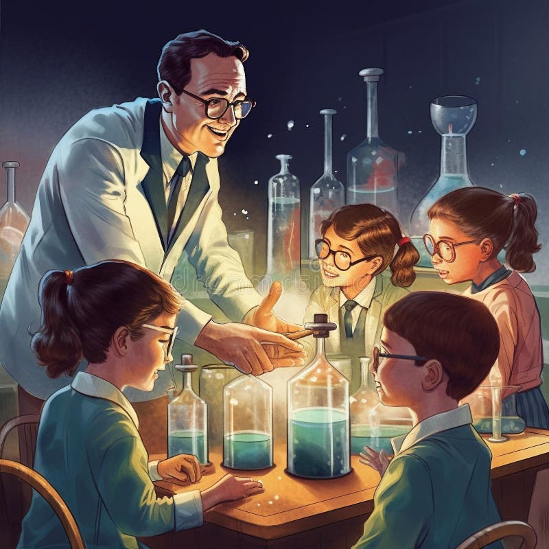 Chemistry Professor Conducting Lab Experiment with Students Stock ...