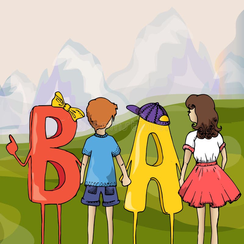 Educational Illustration. Children and ABC. Children with Letters ...