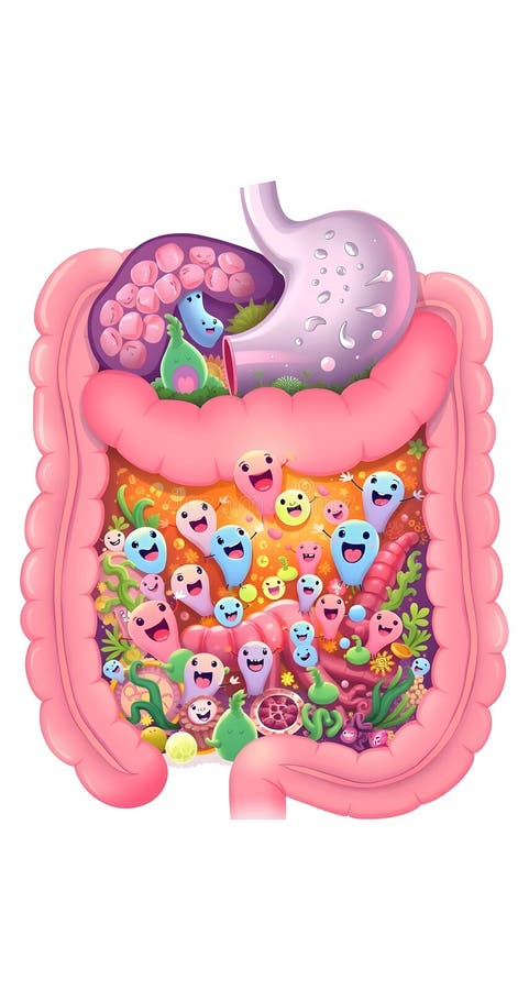 Healthy Gut Microbiome Animation - Happy Digestive System Art Stock ...