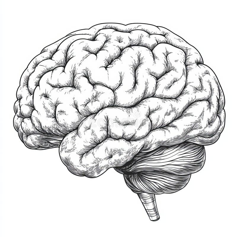 Educational Illustration of the Human Brain, Featuring a Detailed ...