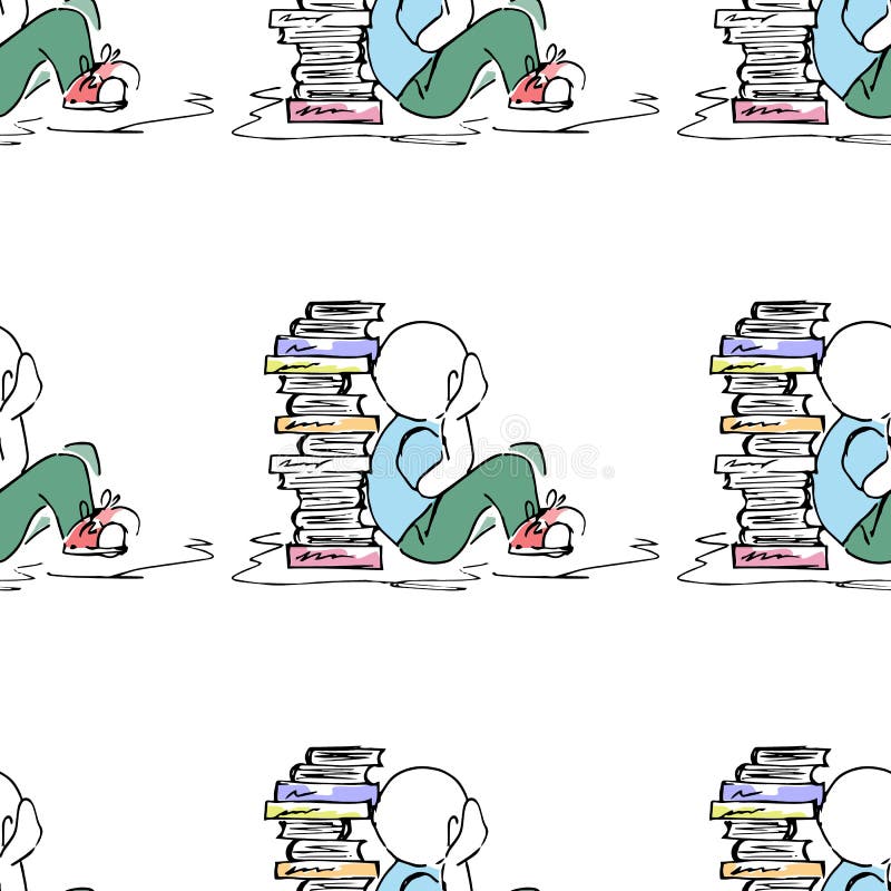 Educational Illustration. People at Work. Study, Session, Library ...