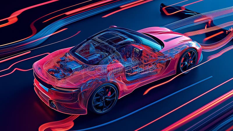 Educational Illustration of Transparent Red Car Showcasing Its Internal ...