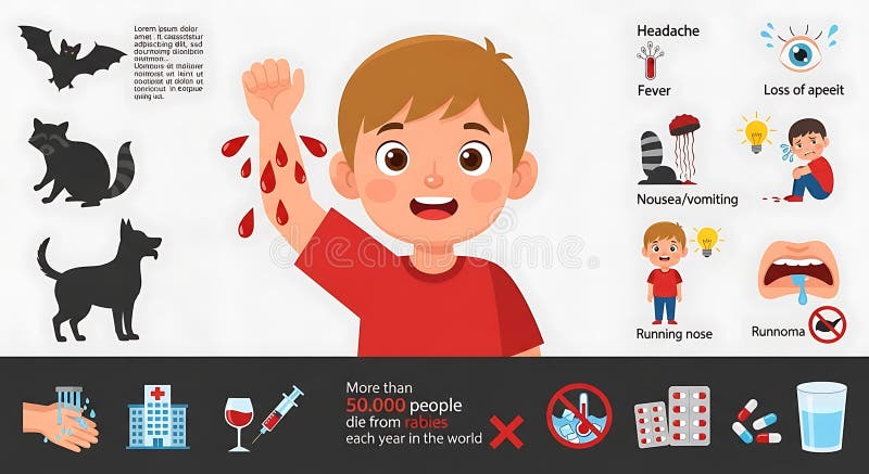 Educational Infographic Depicting the Symptoms of Rabies Stock ...