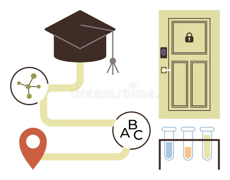 Educational Journey Path Featuring Graduation Cap, Molecular Diagram ...