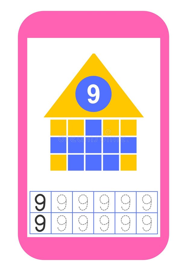 Educational Material for Kids. Worksheet for Training Numbers. Number 9 ...