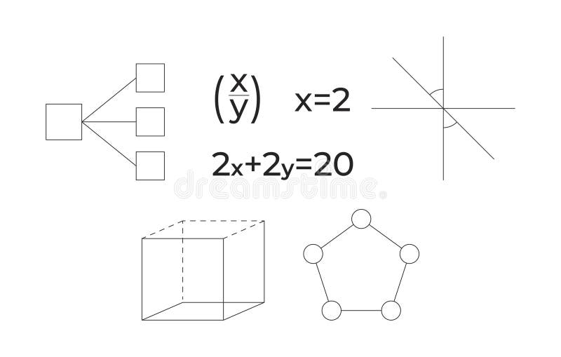 Educational Math Equations and Geometric Shapes 2D Line Objects Set ...
