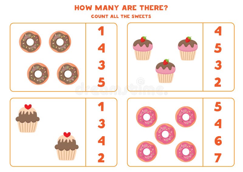 Educational Math Game for Kids. Count Donuts and Cupcakes Stock Vector ...
