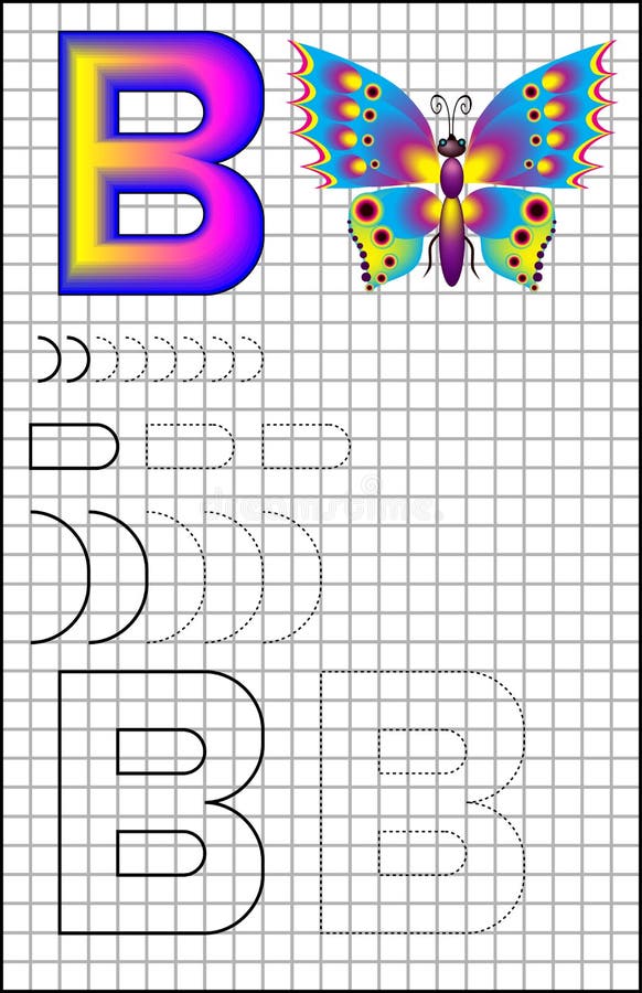 Educational Page with Alphabet Letter B on a Square Paper. Stock Vector ...