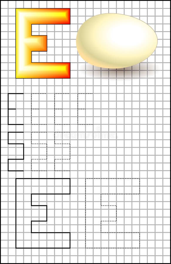 Educational Page with Alphabet Letter E on a Square Paper. Stock Vector ...