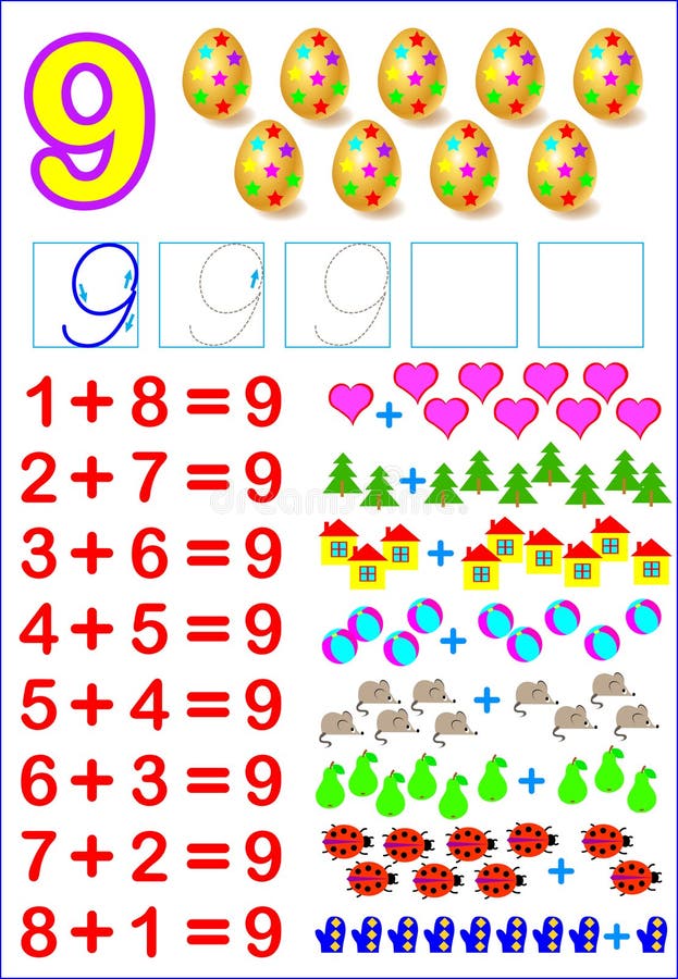 Educational Page for Children with Compositions of Number 9. Developing ...