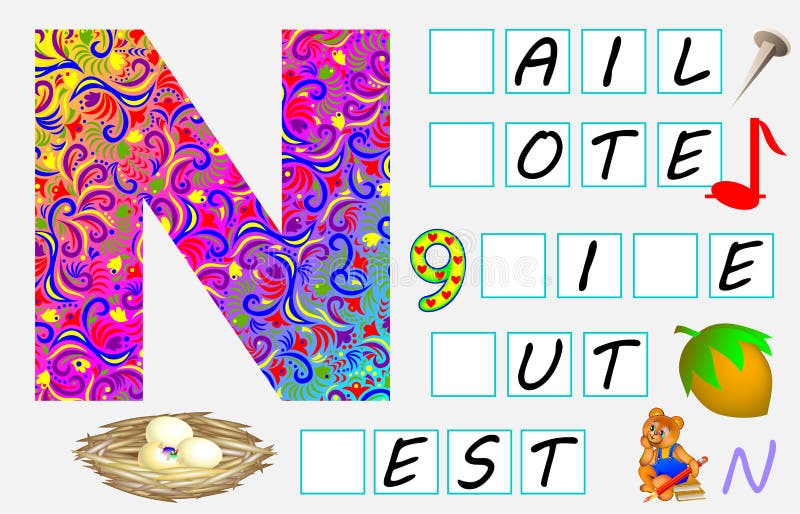 Educational Page for Children with Letter N for Study English. Need To ...