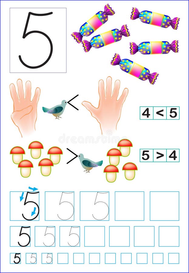 Educational Page for Children with Number 5. Stock Vector ...