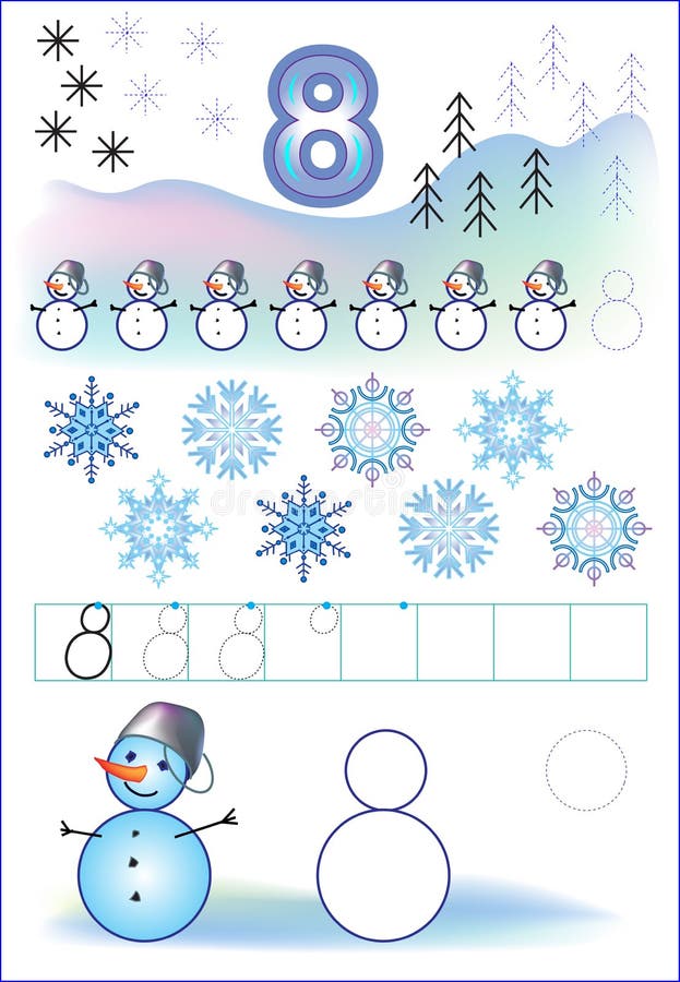 Educational Page for Children with Number 8. Stock Vector ...