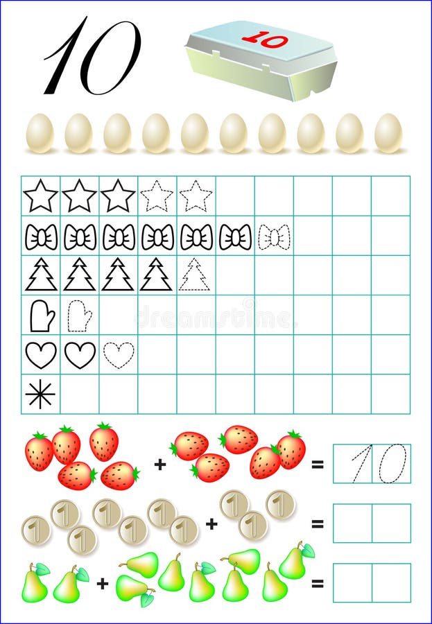 Educational Page for Children with Number 10. Stock Vector ...