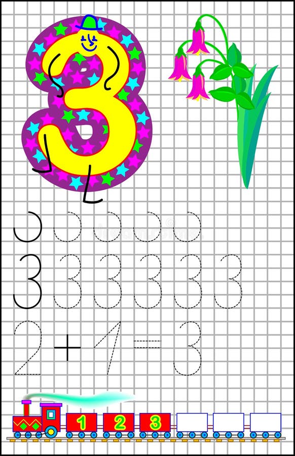 Educational Page for Children on a Square Paper with Number 3 ...