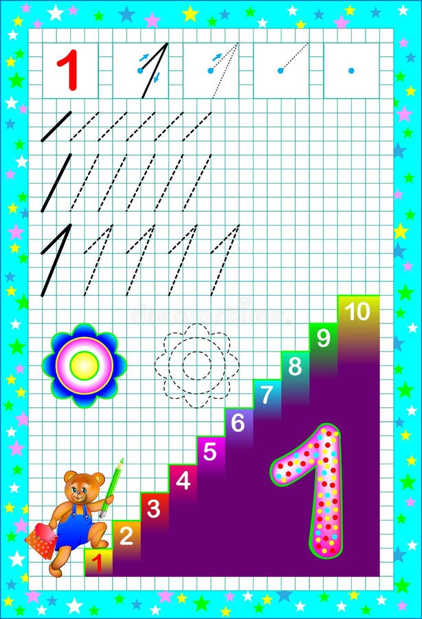 Educational Page for Children on a Square Paper with Number One. Stock ...
