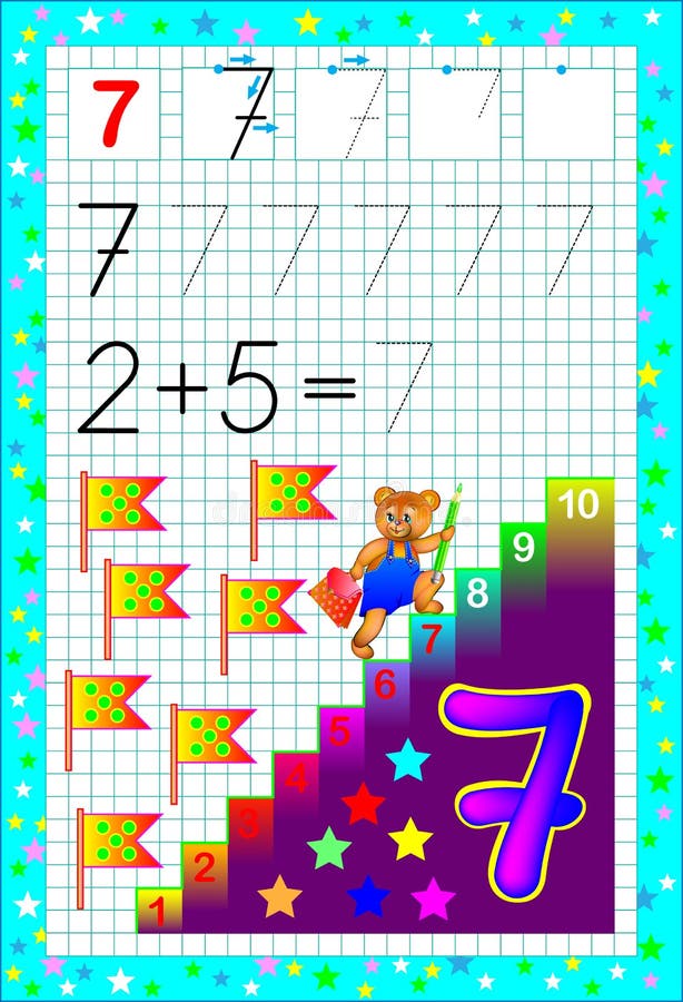Educational Page for Children on a Square Paper with Number Seven ...