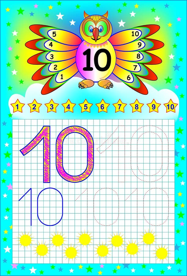 Educational Page for Children on a Square Paper with Number Ten. Stock ...