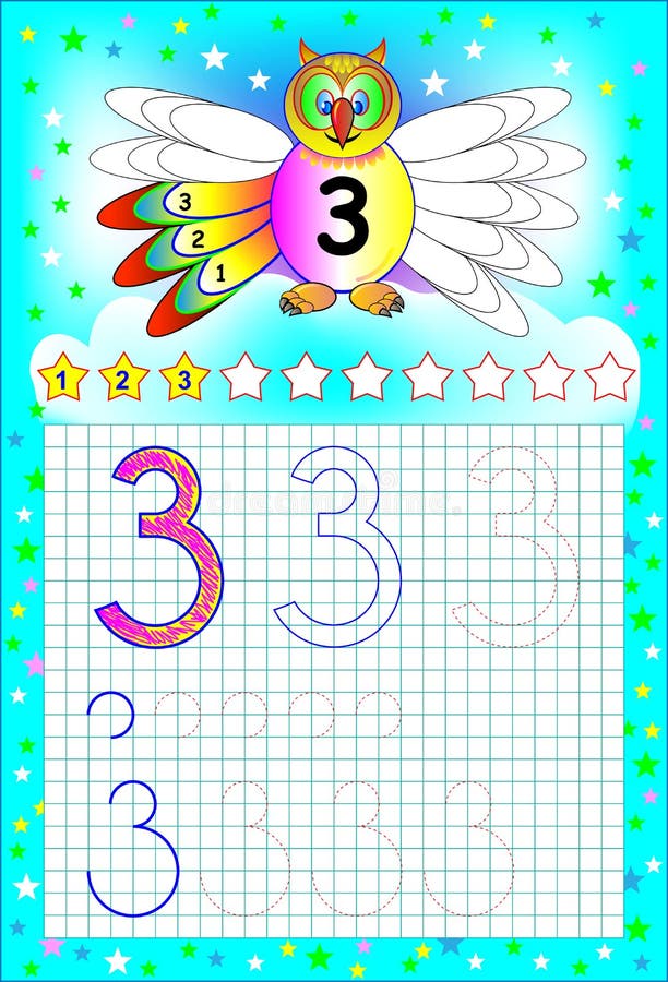 Educational Page for Children on a Square Paper with Number Three ...