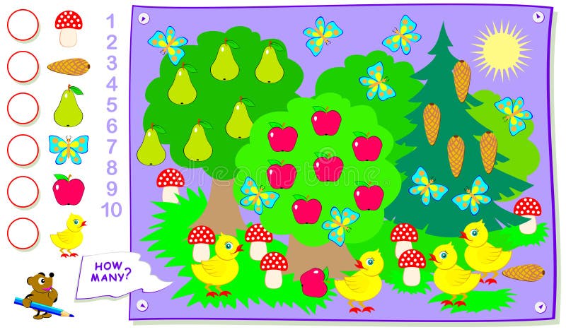 Educational Page for Kids. How Many Pieces of Each Object Can You Find ...