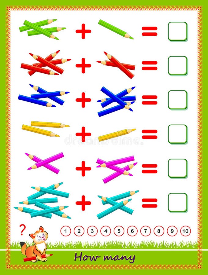 Educational Page for Little Children on Addition. Solve Examples, Count ...