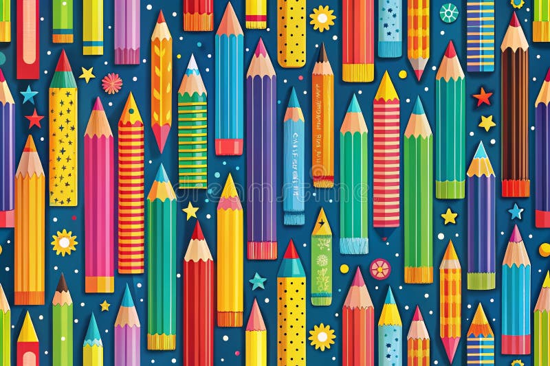 Educational Pencil Pattern Design Seamless Vector Graphics for School ...