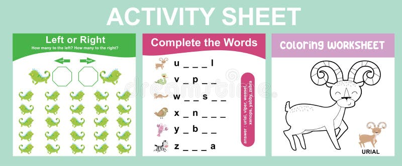 Activity Sheet for Children with Animal Theme. Coloring Sheet, Counting ...