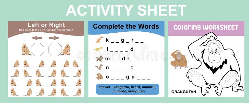 Activity Sheet for Children with Animal Theme. Coloring Sheet, Counting ...