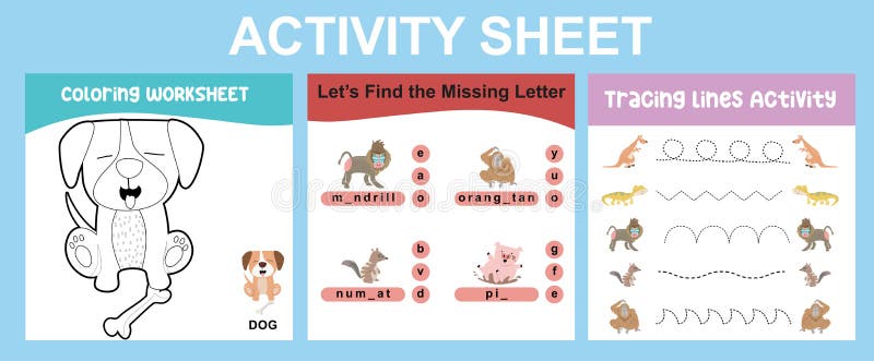 Activity Sheet for Children with Animal Theme. Coloring Sheet, Find the ...