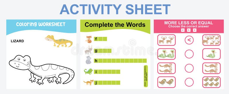 Activity Sheet for Children with Animal Theme. Coloring Sheet, Complete ...