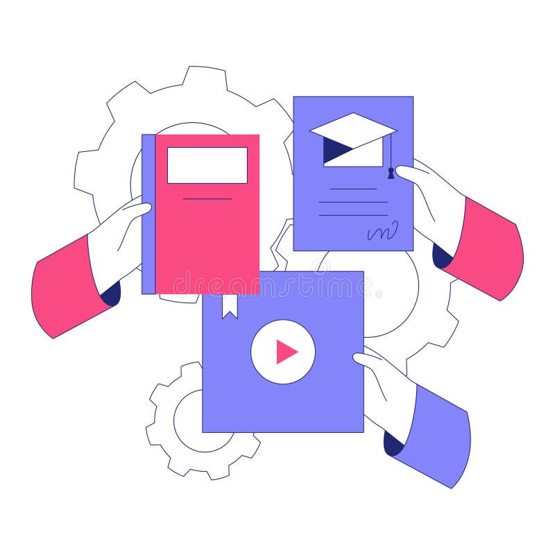 Educational Resources with Books and Graduation Cap in Flat Vector ...