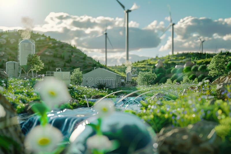 Educational Scenes Showing the Process of Producing Green Hydrogen from ...