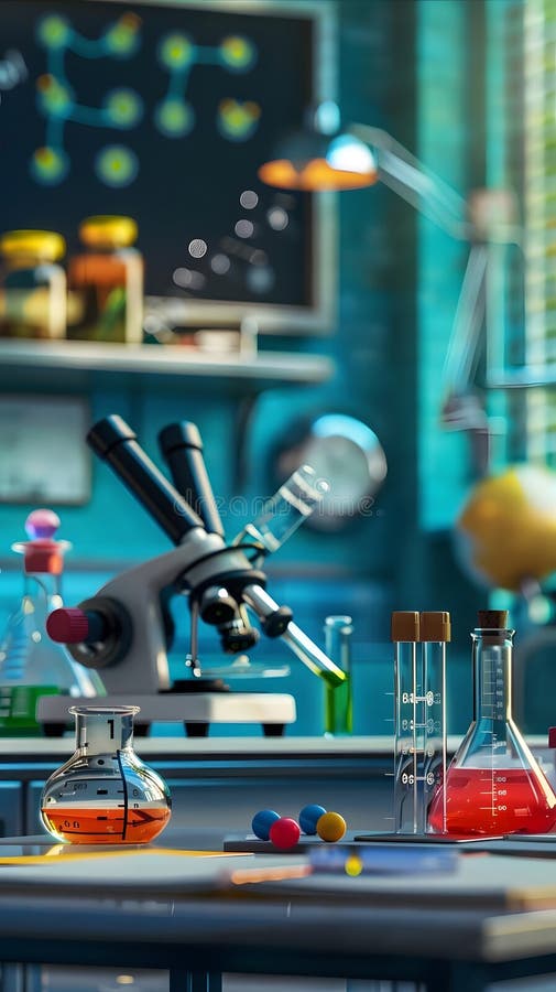 Educational Science Lab Scene with Experiments and Equipment Ready for ...