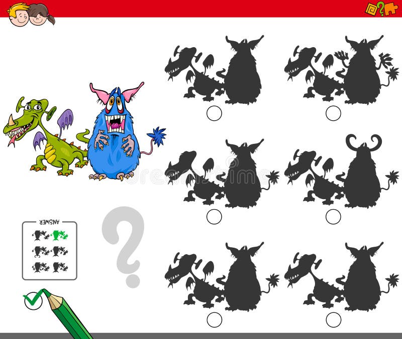 Educational Shadow Game with Monsters Stock Vector - Illustration of ...