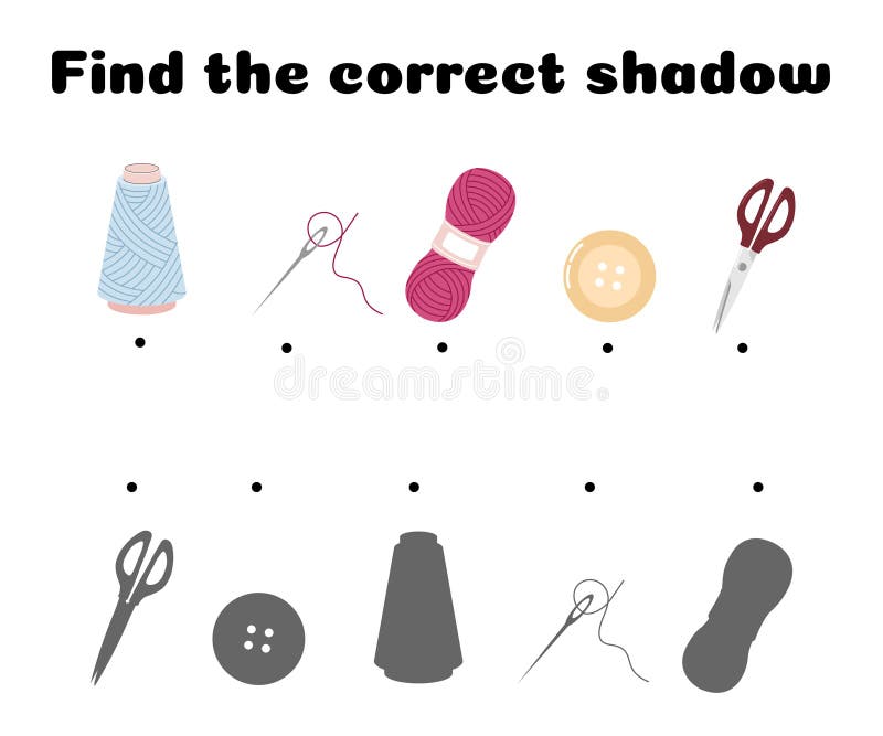 Educational Shadow Match Game with Sewing Items. Stock Vector ...