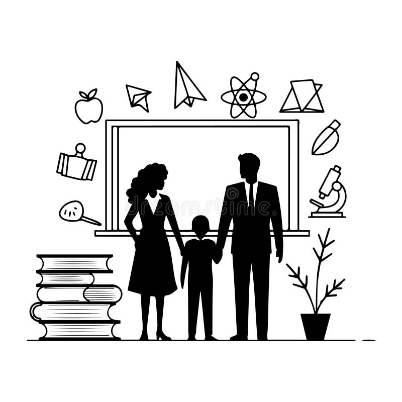 Educational Silhouette Illustration of Teacher, Student, and Parent in ...