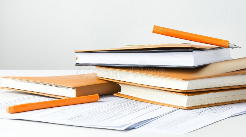 Educational Study Material with Orange Highlighter and Books Stock ...