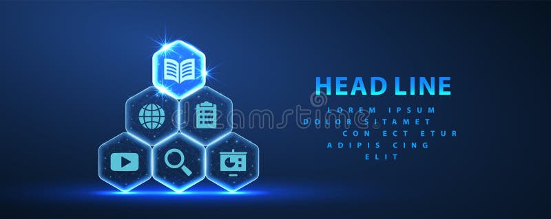 Educational System. Abstract Pyramid of Hexagons with Educational Icons ...