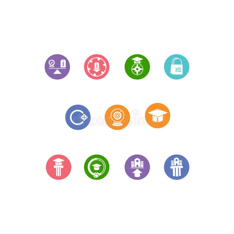 Educational System and University Website Circle Vectors Icons Stock ...