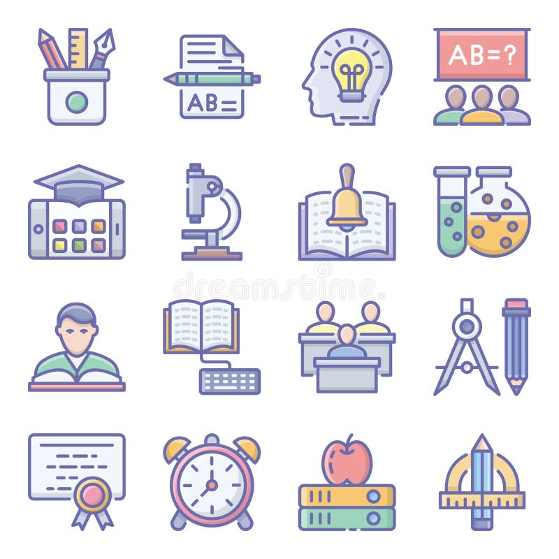 Educational Tools Flat Icons Pack Stock Vector - Illustration of ...
