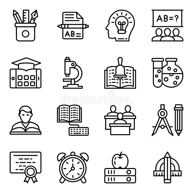 Educational Tools Flat Icons Pack Stock Vector - Illustration of ...
