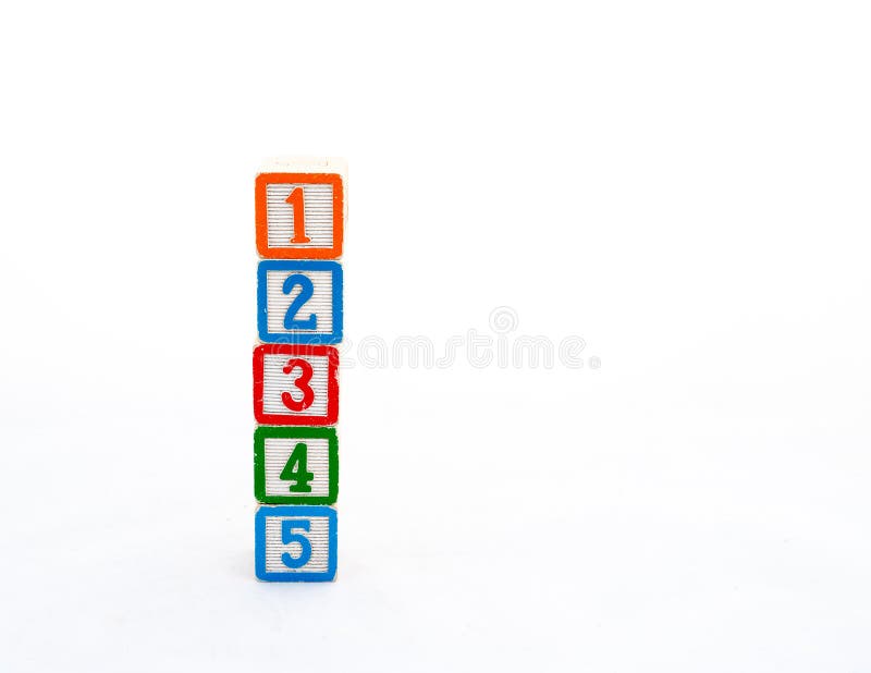 Educational Toy Blocks Tower with 1, 2, 3, 4 and 5 Numbers Isolated on ...