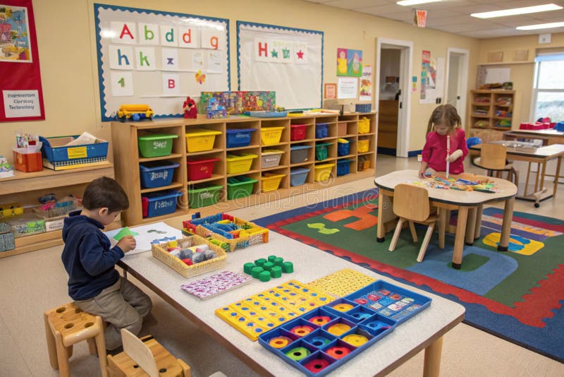 Educational Toys and Teaching Aids in Kindergarten Stock Illustration ...