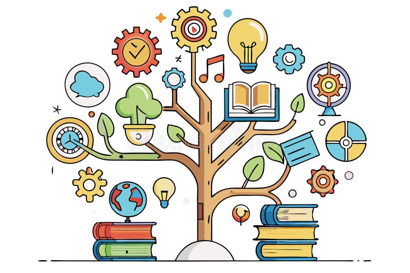 Educational Tree Concept Vector Design Featuring Books, Lightbulbs ...