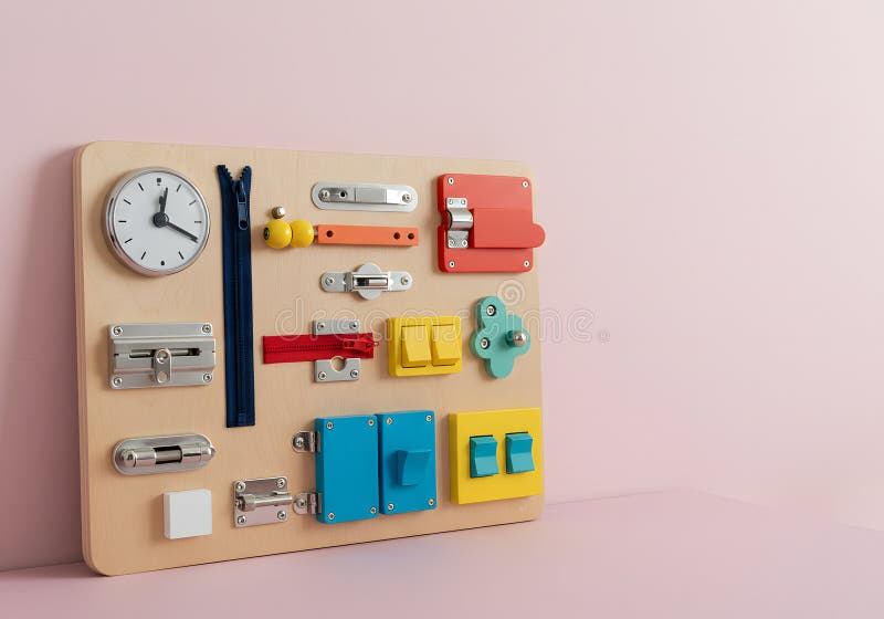 Educational Wooden Activity Board with Variety of Tactile Elements ...