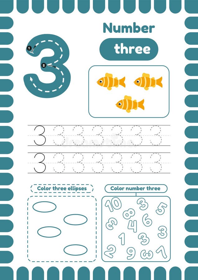 Worksheet with Handwriting Practice for Kids. Trace Number Three ...